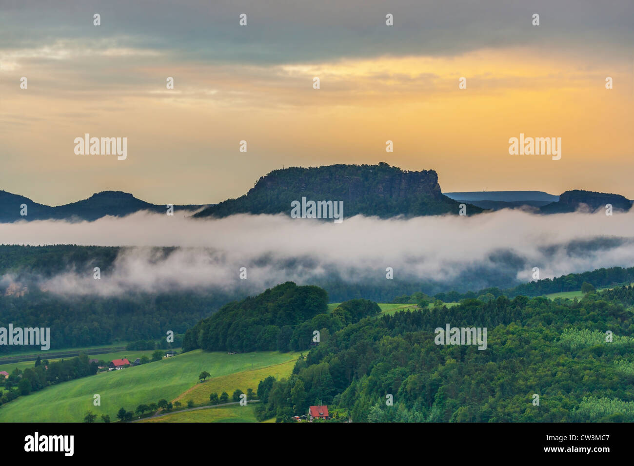 View to the Table Mountain Lilienstein in the national park Saxon ...