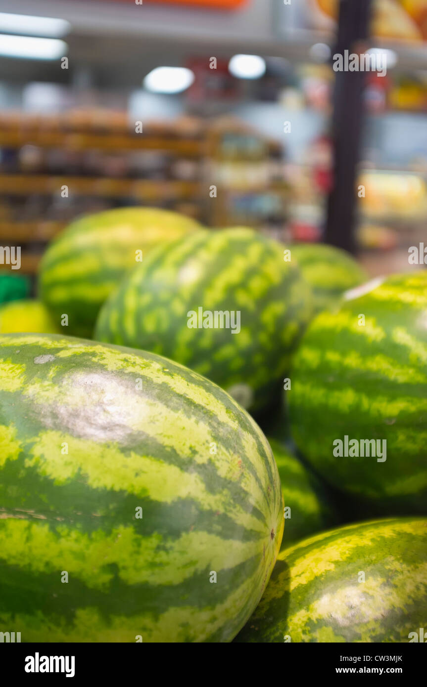 Watermelons at a fresh food department in a supermarket Stock Photo - Alamy