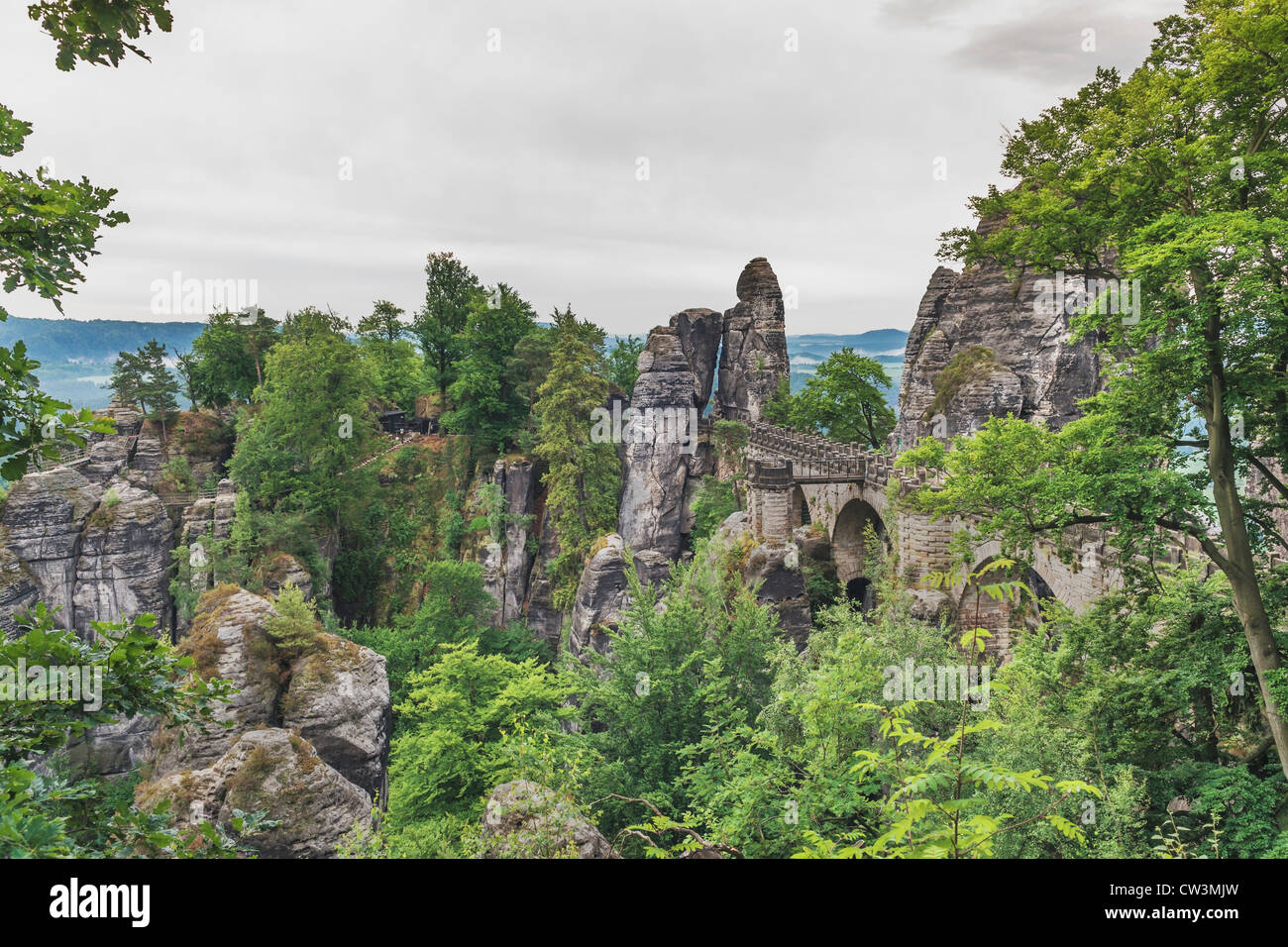 Rock formation Bastei (Bastion) and rock castle Neurathen, Lohmen ...