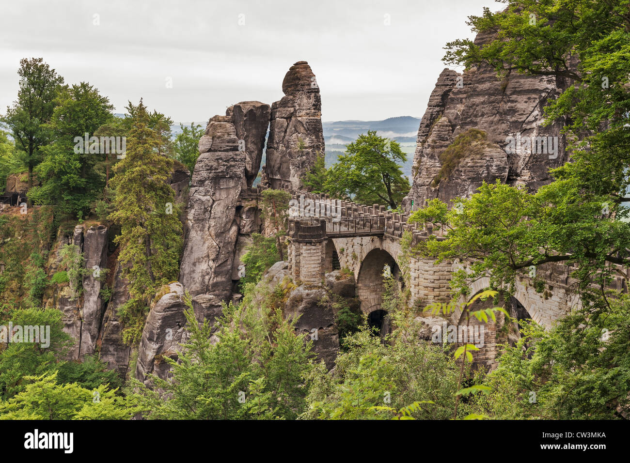 Rock formation Bastei (Bastion) and rock castle Neurathen, Lohmen ...