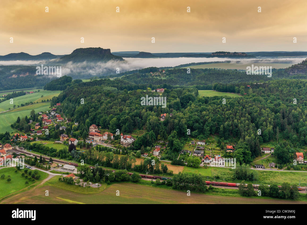 View to the Table Mountain Lilienstein in the national park Saxon ...