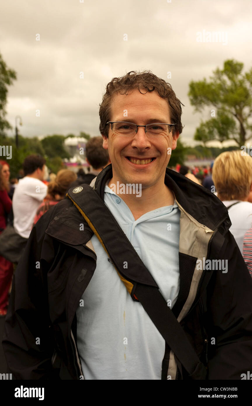 Portrait of Man at Women's triathlon Hyde Park Olympics London 2012 ...