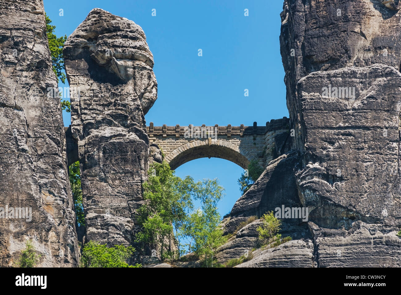 View from health resort Rathen, near Dresden, to the rock formation ...