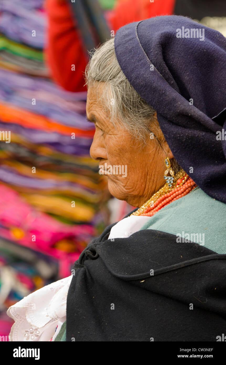 Ecuador, Quito area. Otavalo Market. Woman in traditional highland ...