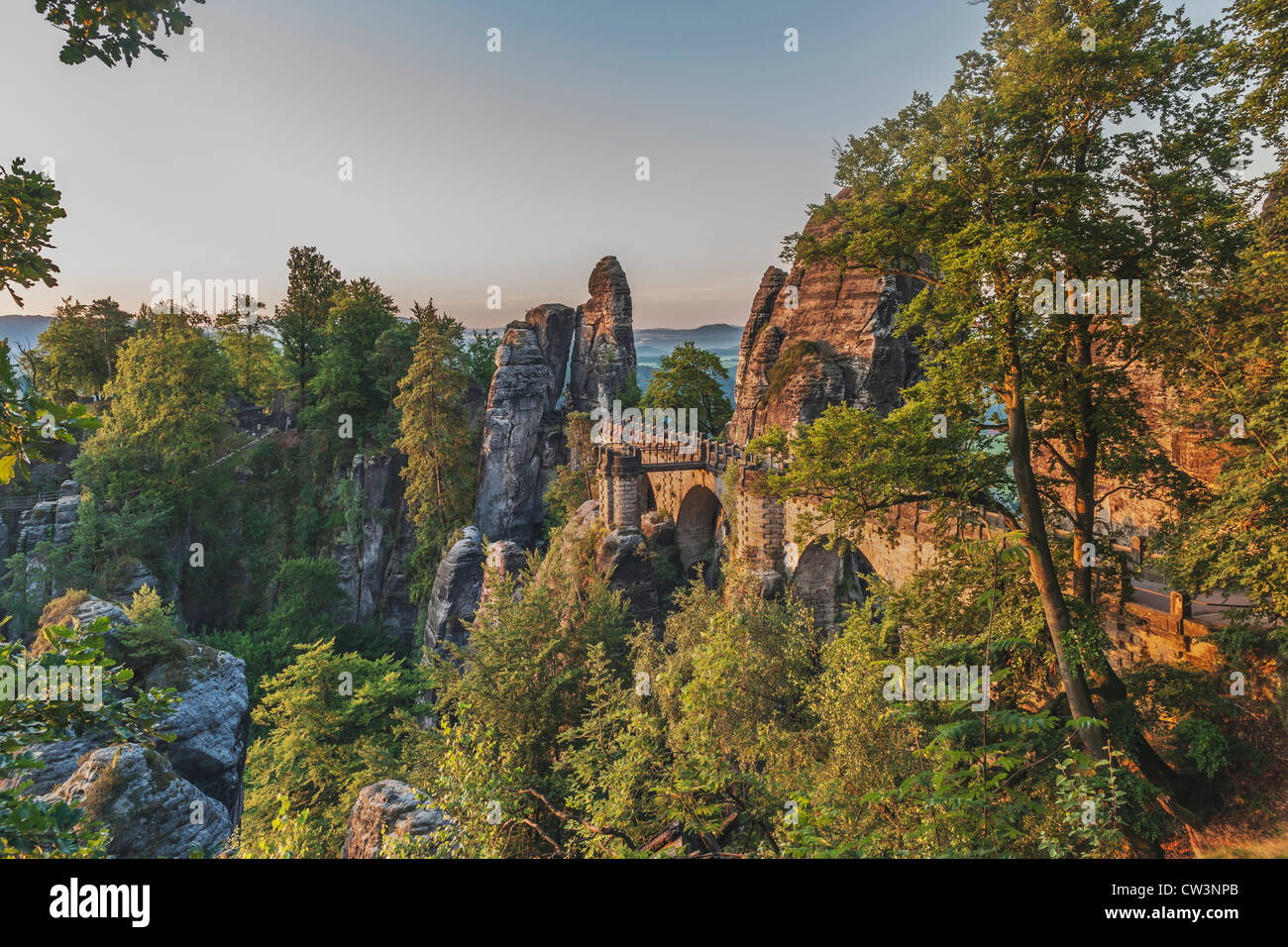 Rock formation Bastei (Bastion) and Bastion Bridge, Lohmen, Saxon ...