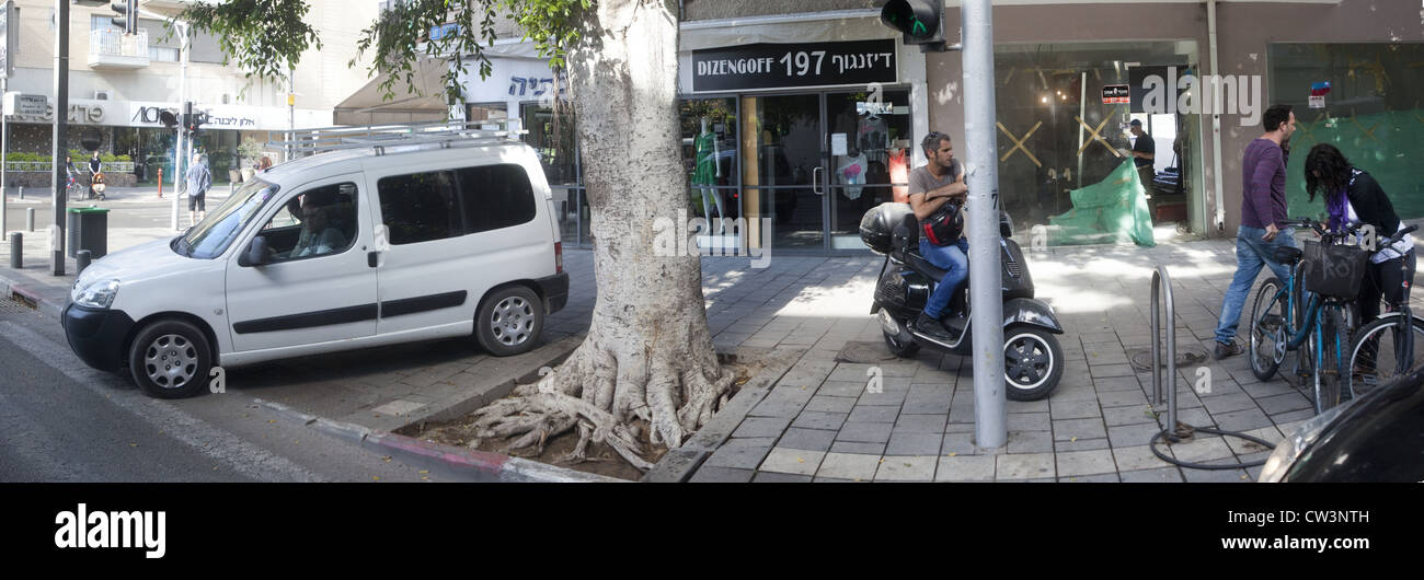 Panoramic scene of a delivery van in the crosswalk, Tel Aviv, Israel ...
