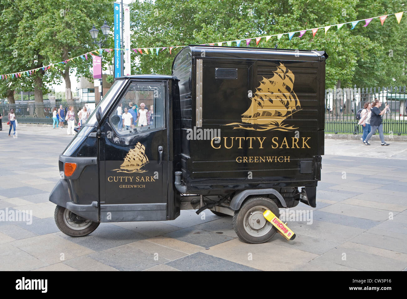 A Piaggio scooter advertising the cutty sark in Greenwich Stock Photo ...