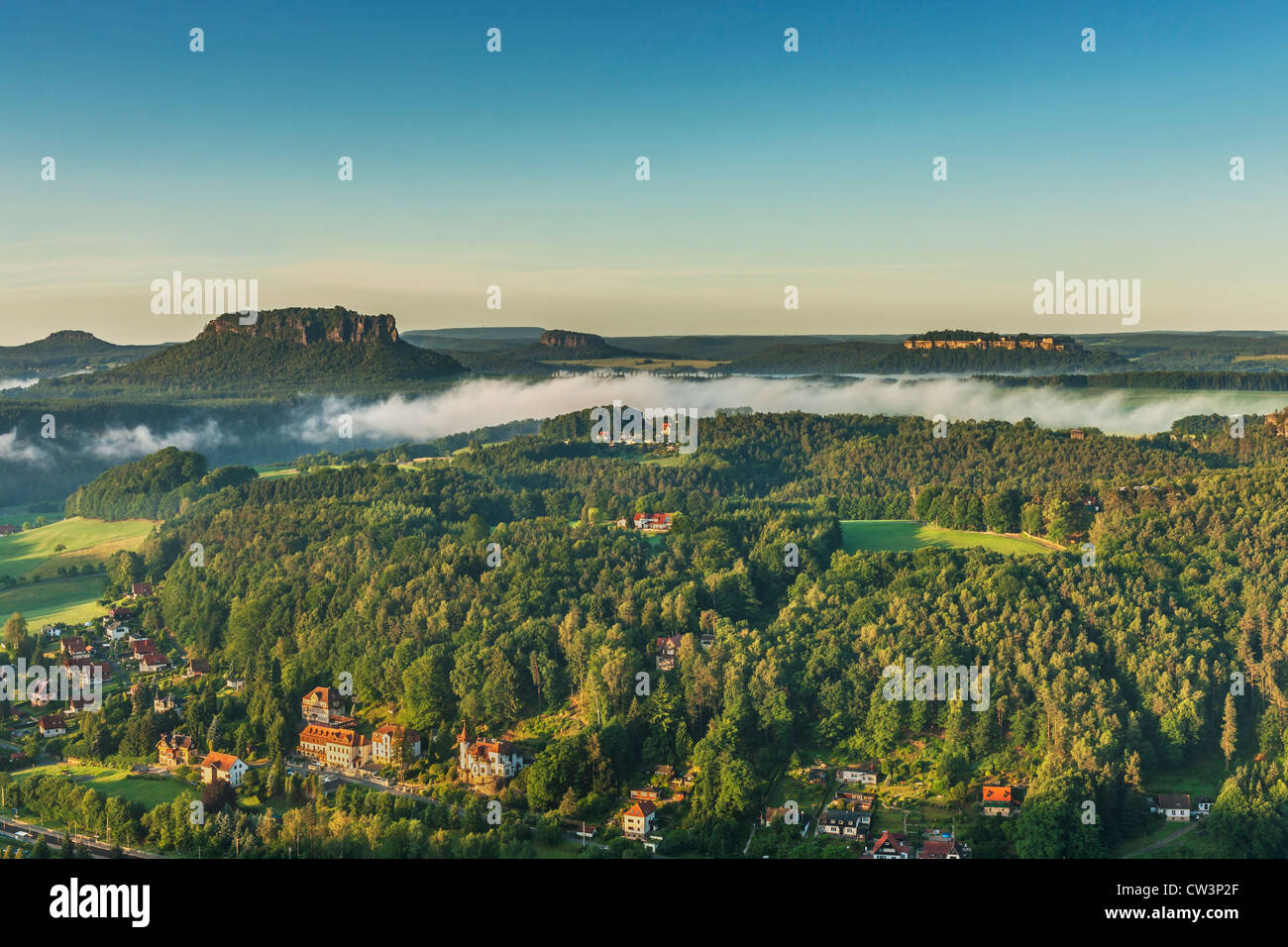 View to the Table Mountain Lilienstein in the national park Saxon ...