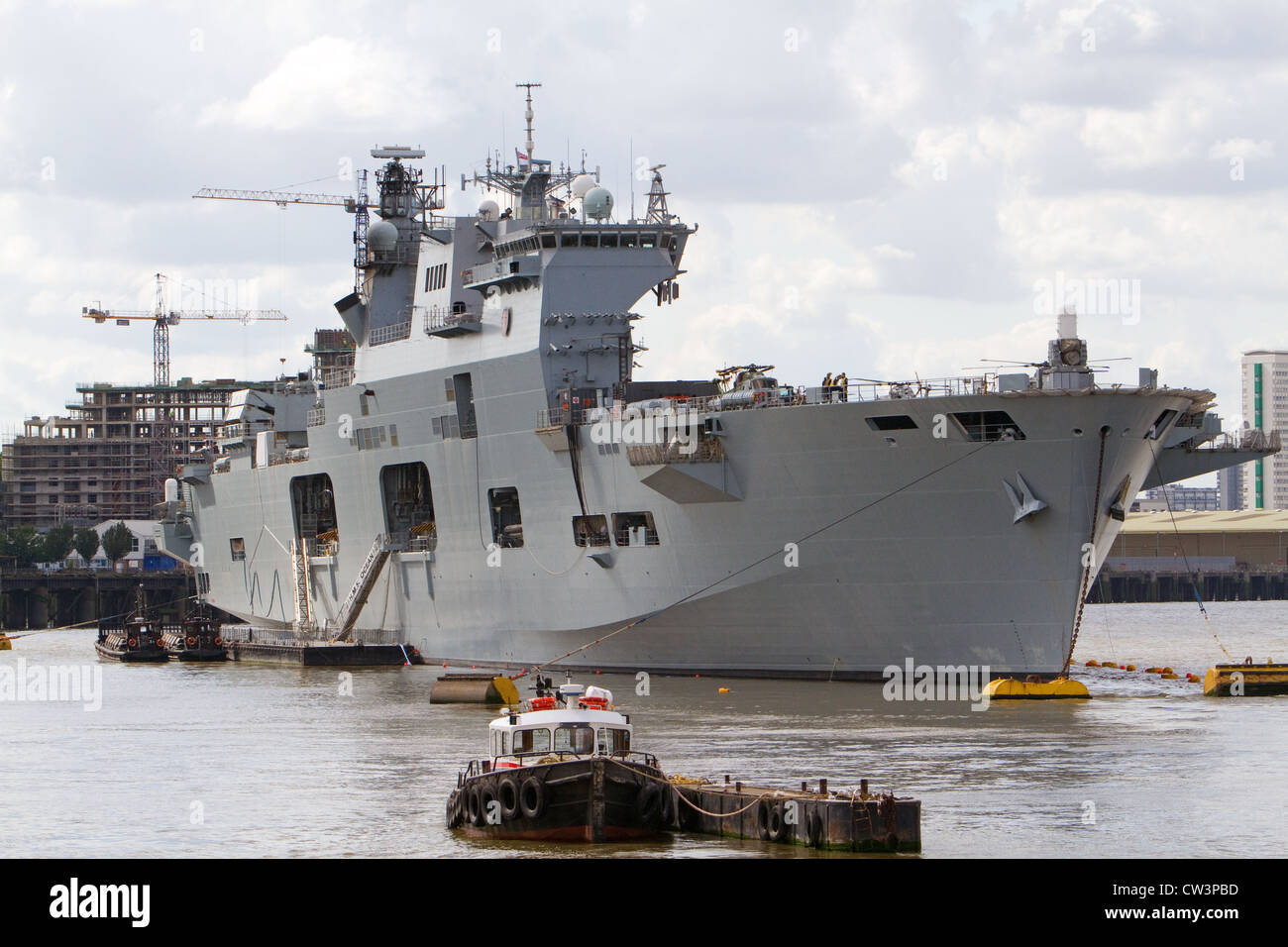 HMS OCEAN docked in Greenwich for security during the London Olympic ...