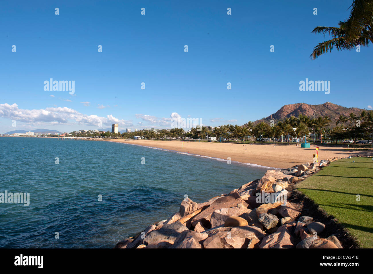 Detail of the sandy beaches of The Strand, Townsville's coastal park on ...