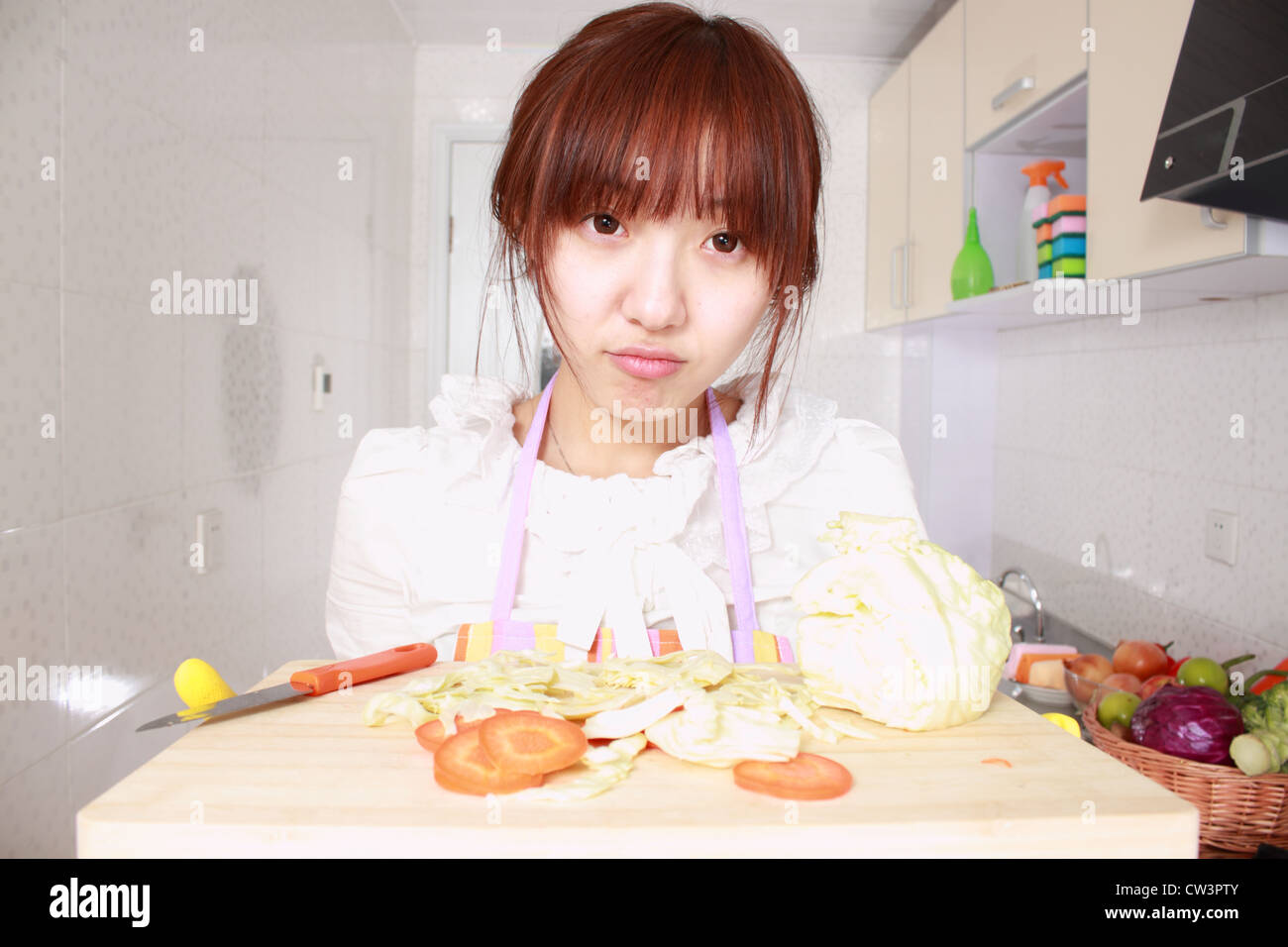 cooking on a chopping block with various kinds vegetable Stock Photo ...