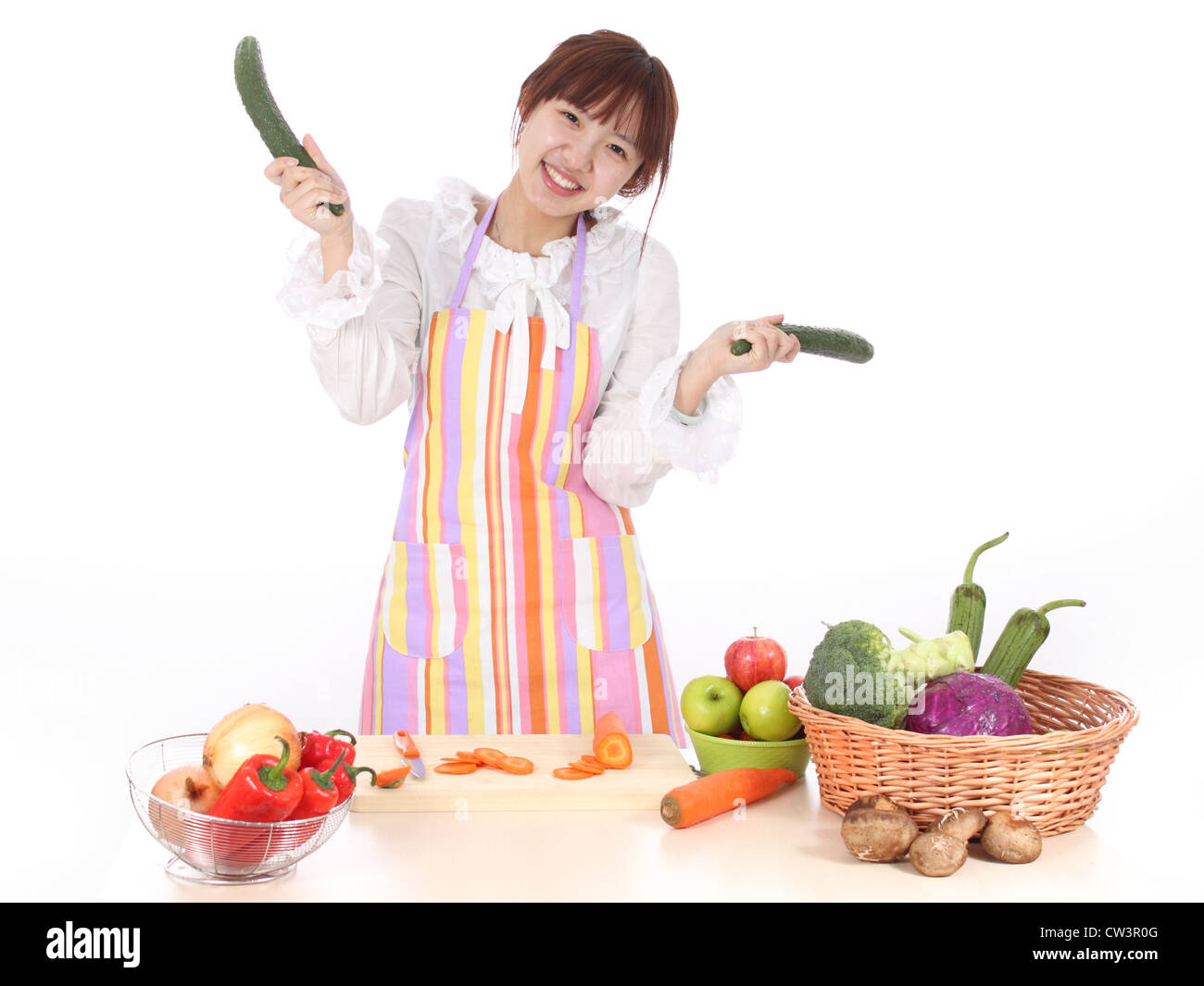 cooking on a chopping block with various kinds vegetable Stock Photo ...