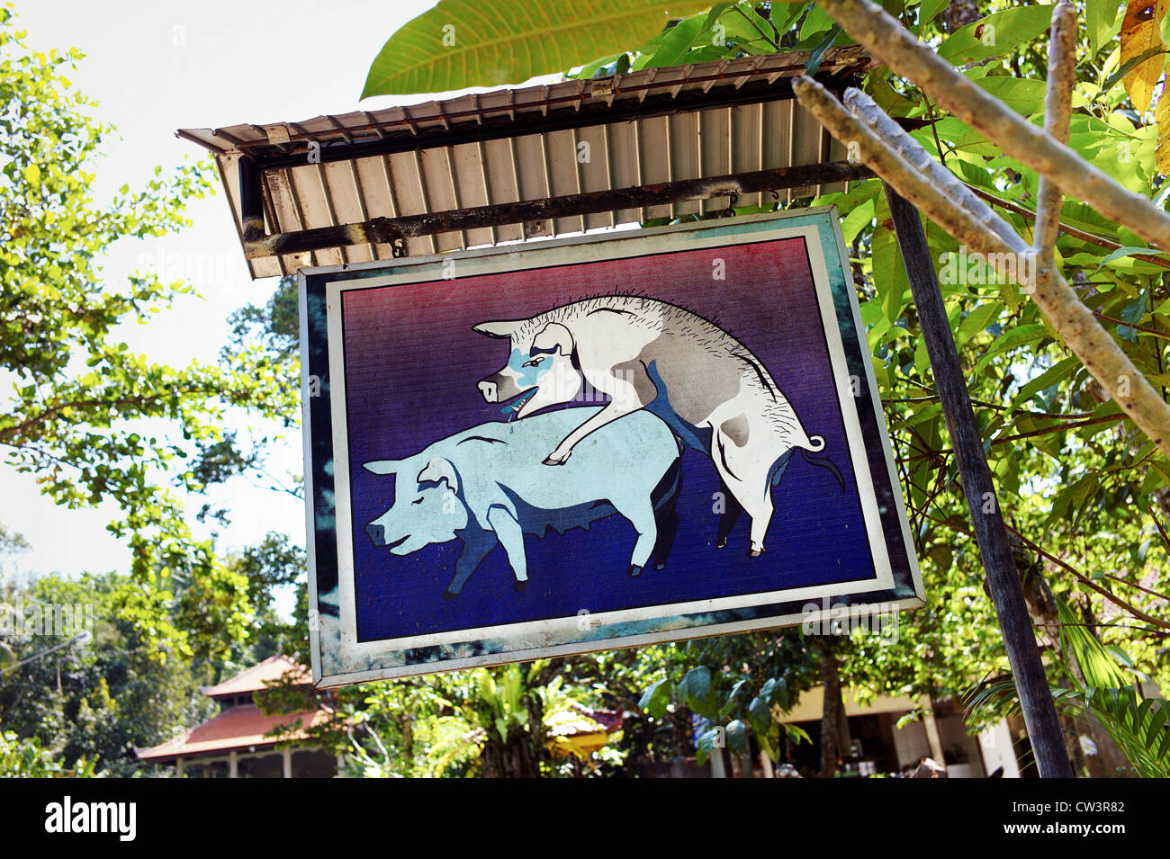 Sign advertising a pork butcher shop and restaurant Stock Photo - Alamy