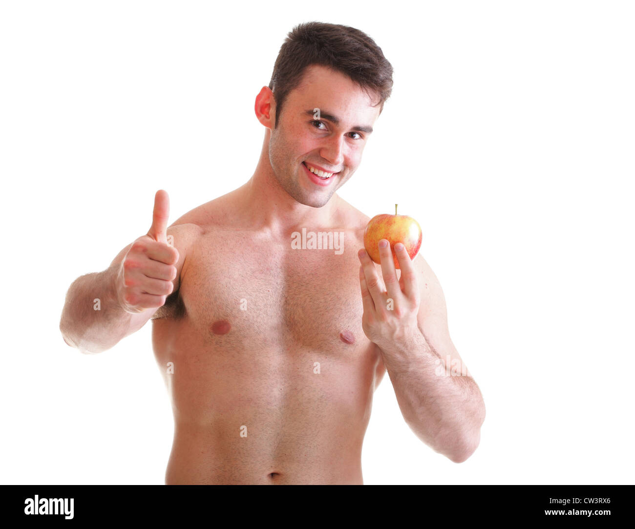Healthy nutrition. Man with great body isolated on white Stock Photo ...