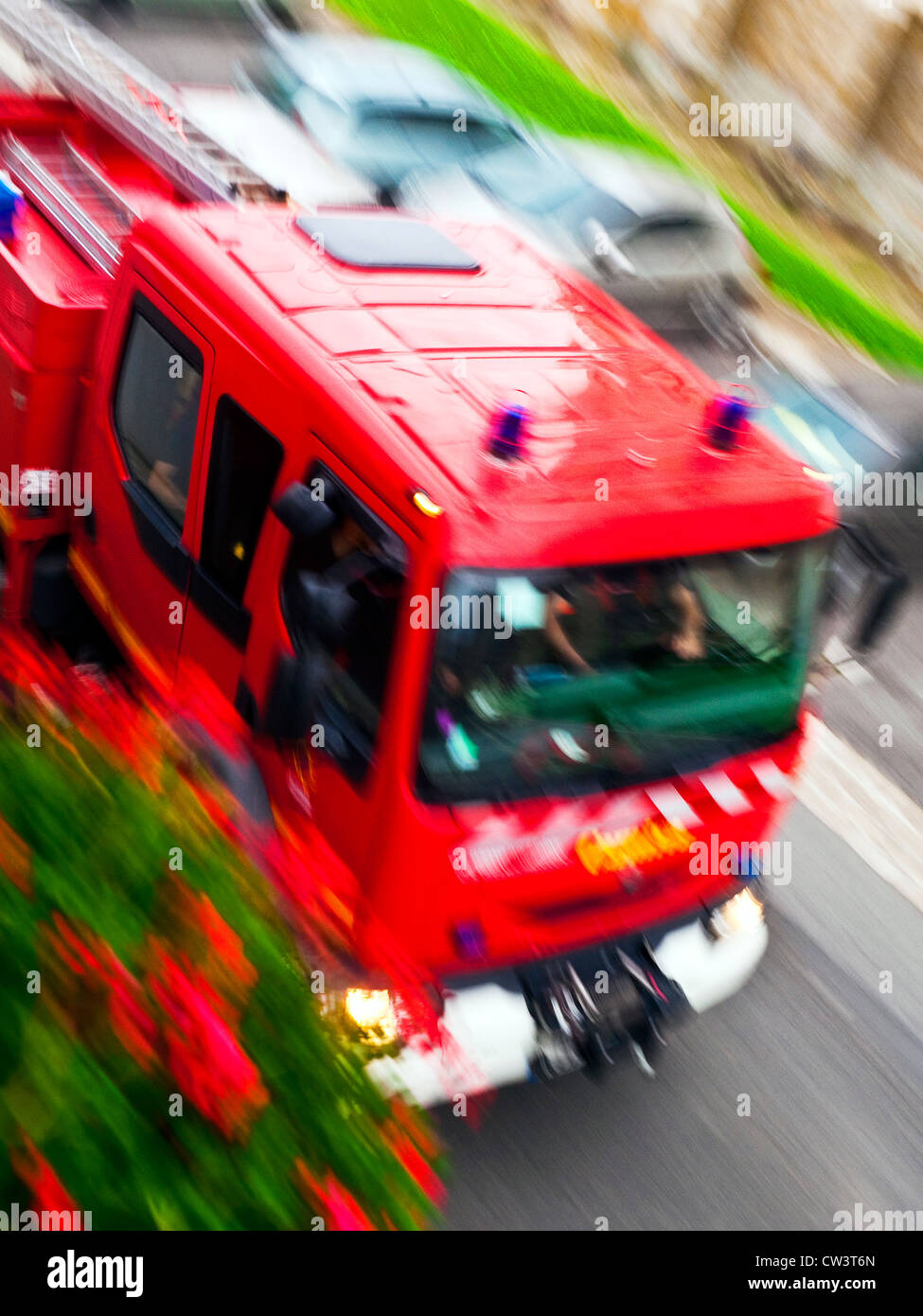 Fire engine at speed / blur - France Stock Photo - Alamy