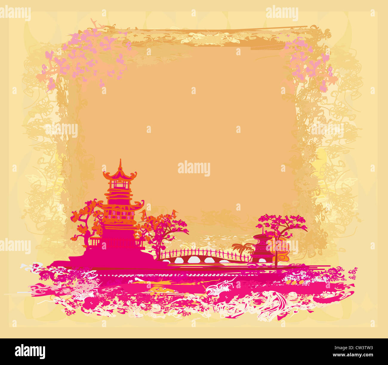 old paper with Asian Landscape Stock Photo - Alamy