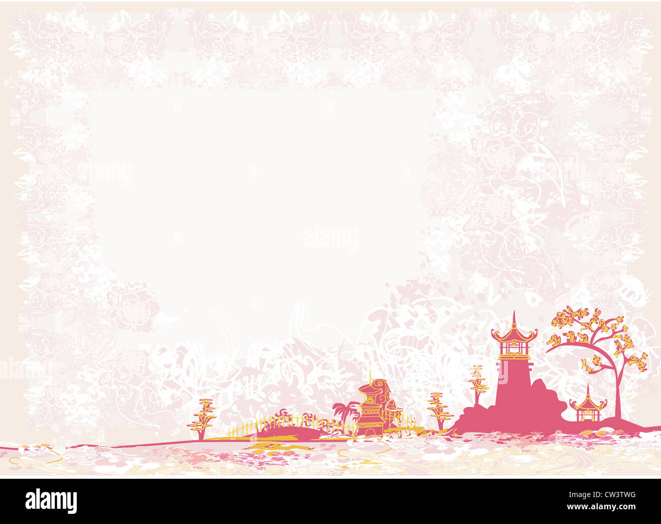 old paper with Asian Landscape Stock Photo - Alamy