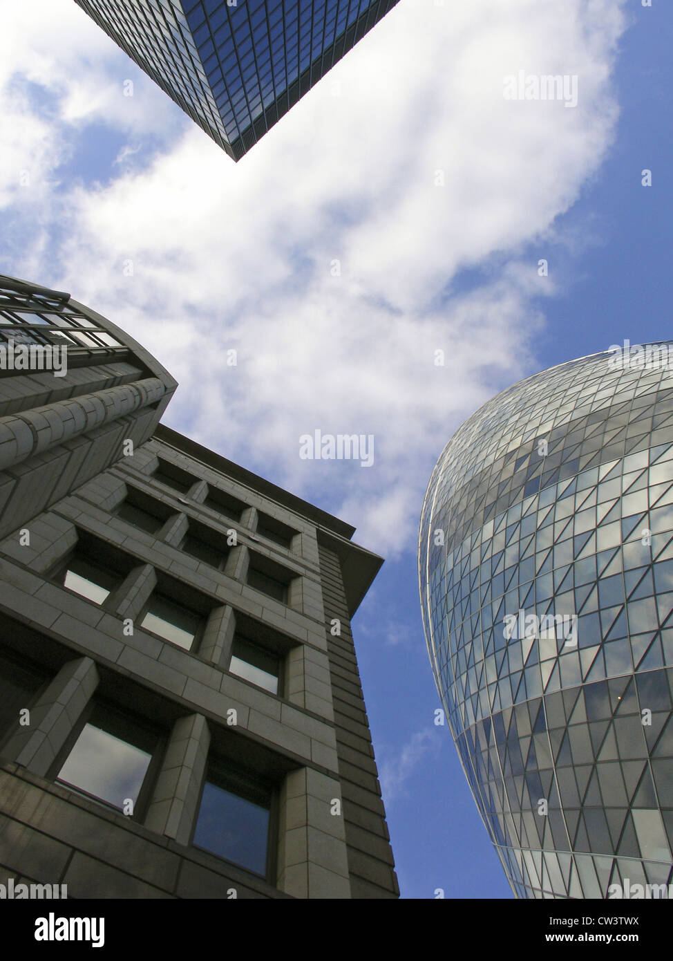 Office buildings and The Swiss Re Gherkin Tower, in London's financial ...