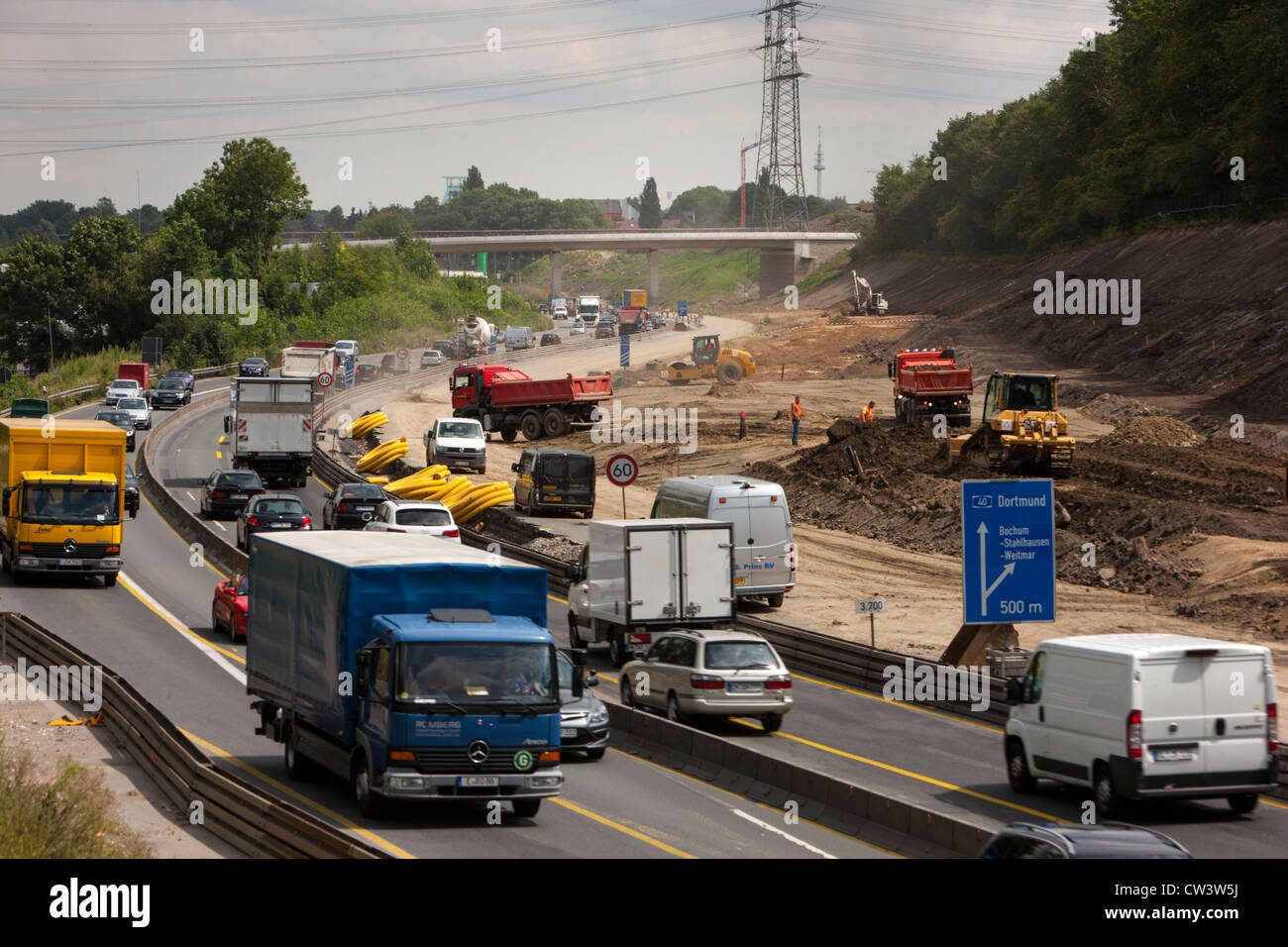 Construction site of Autobahn A40, motorway, highway.Extension, new ...