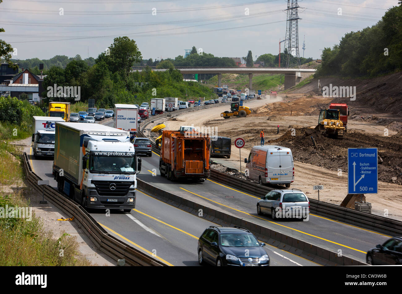 Construction site of Autobahn A40, motorway, highway.Extension, new ...