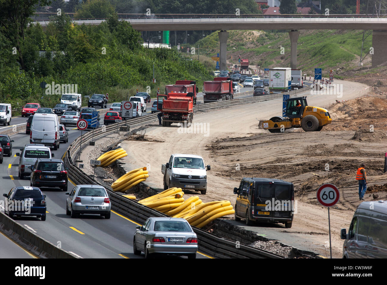 Construction site of Autobahn A40, motorway, highway.Extension, new ...