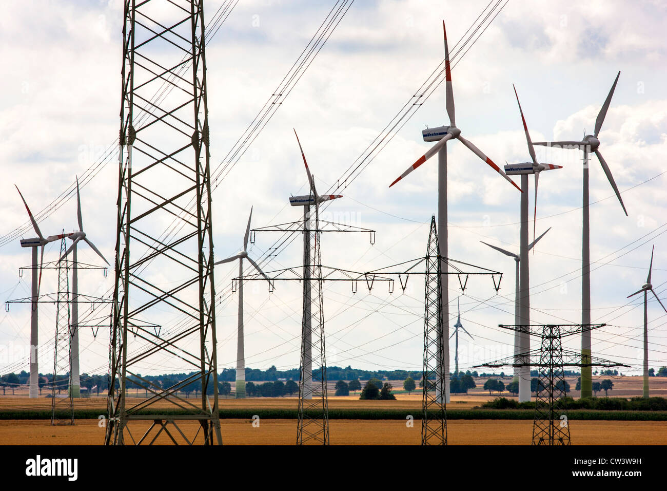 Wind turbines, wind power park, alternative energy production. Meerhof ...