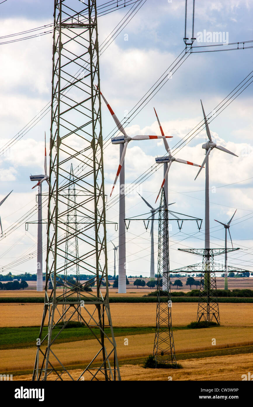 Wind turbines, wind power park, alternative energy production. Meerhof ...