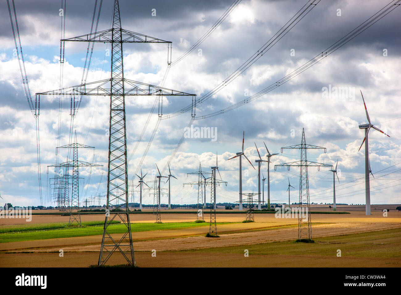 Wind turbines, wind power park, alternative energy production. Meerhof ...