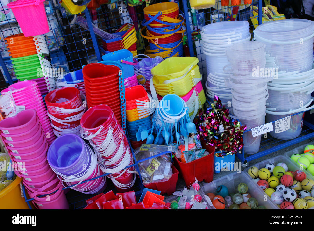 shop front selling buckets and spades, fishing tackle and other seaside ...