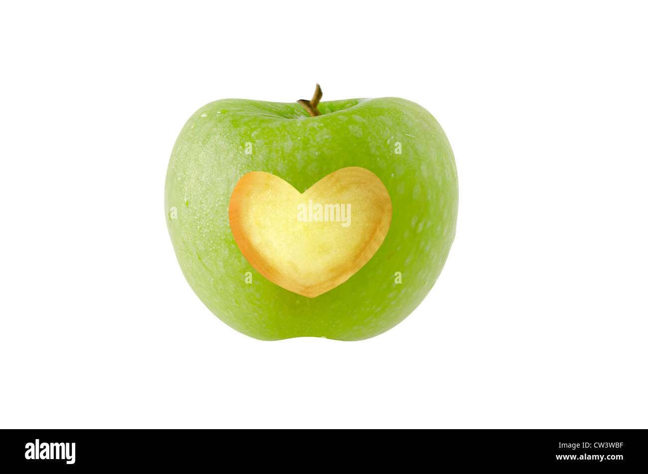 fresh green apple with heart shape on white background Stock Photo - Alamy