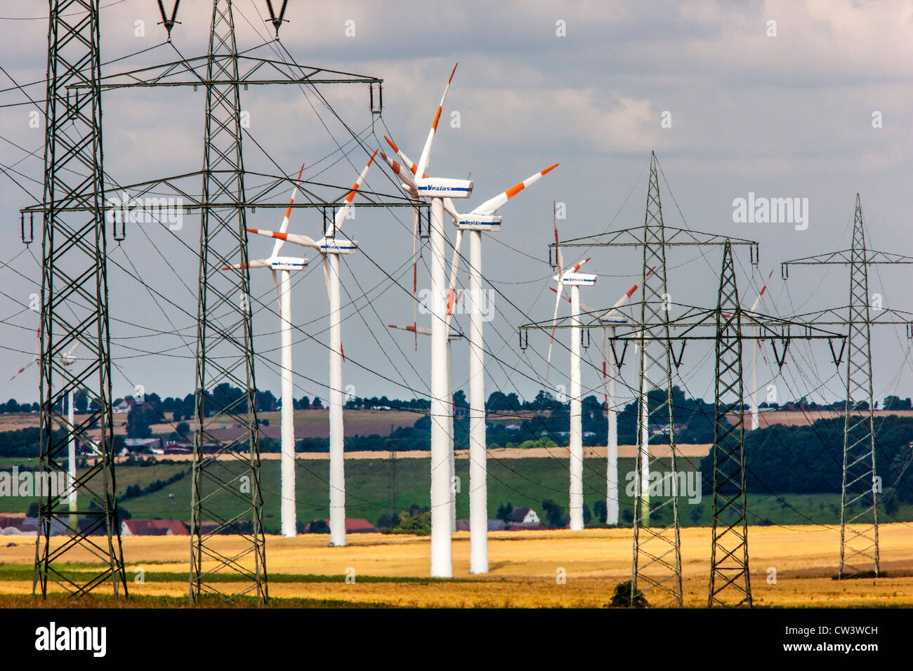Wind turbines, wind power park, alternative energy production. Meerhof ...