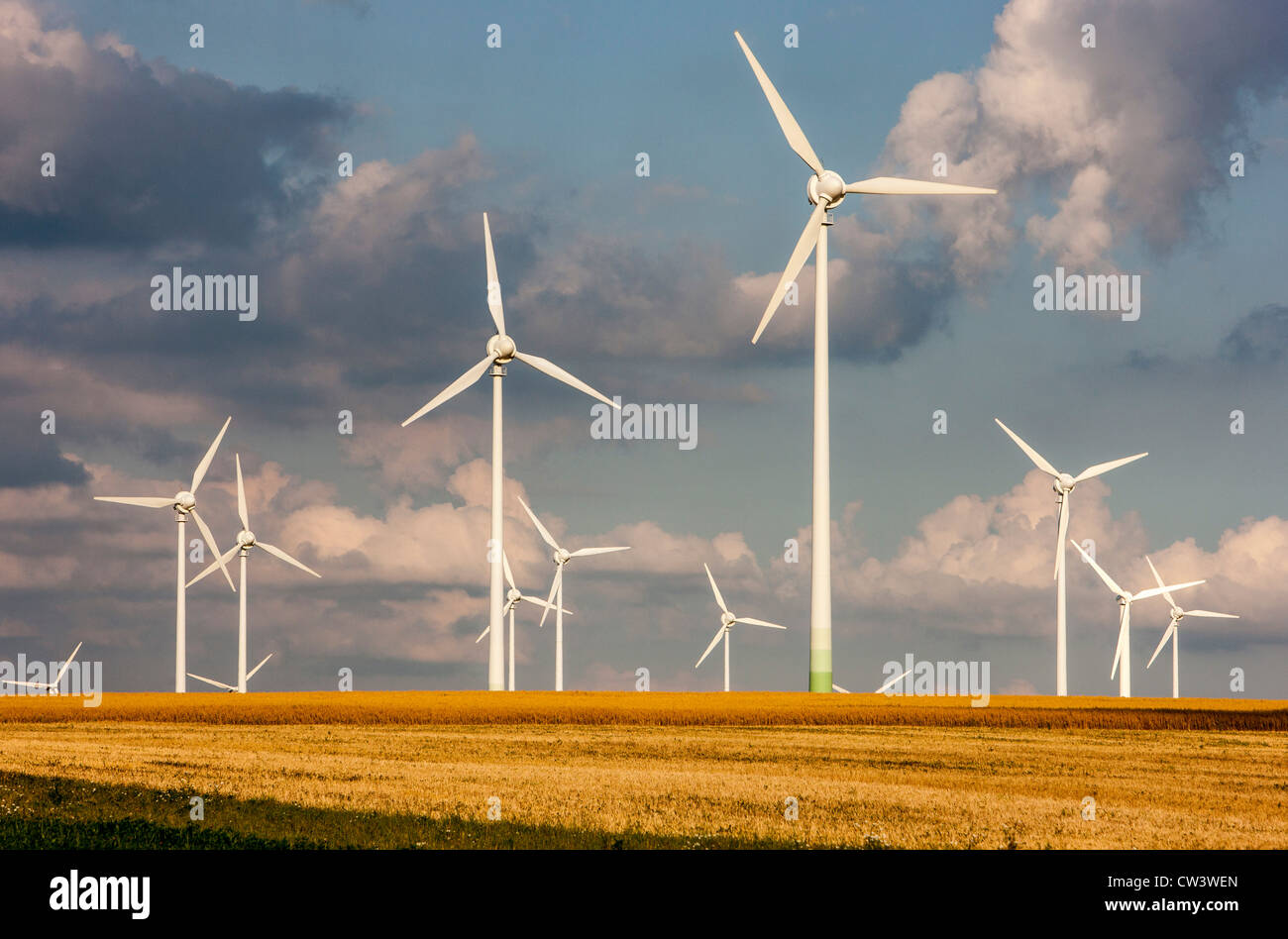 Wind turbines, wind power park, alternative energy production. Meerhof ...