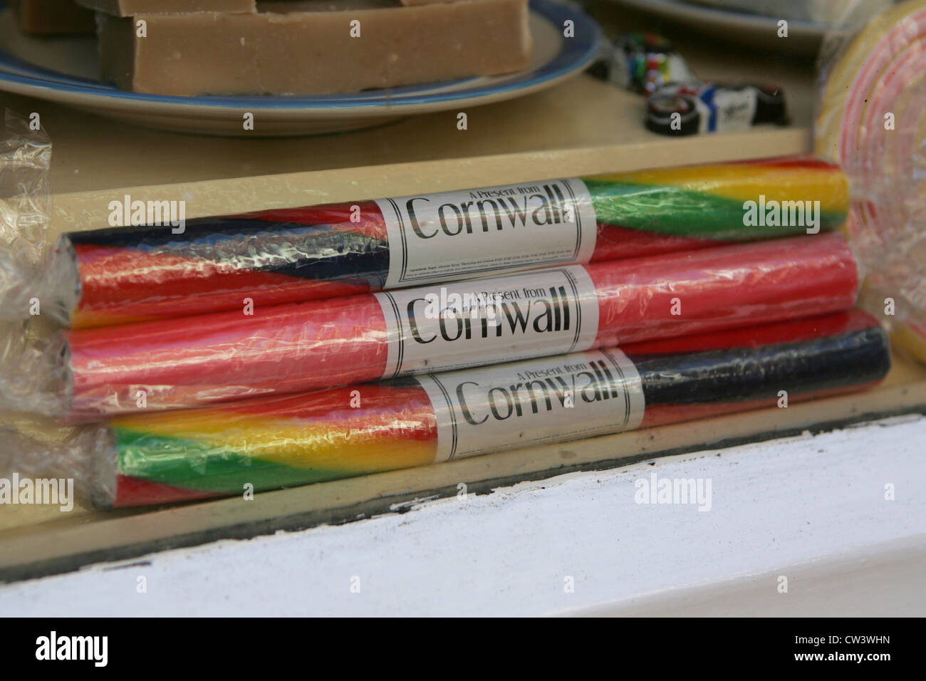 cornwall rock candy in shop window Stock Photo - Alamy