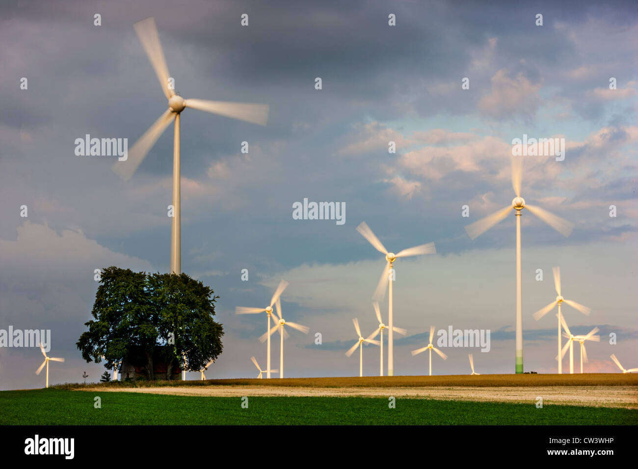 Wind turbines, wind power park, alternative energy production. Meerhof ...