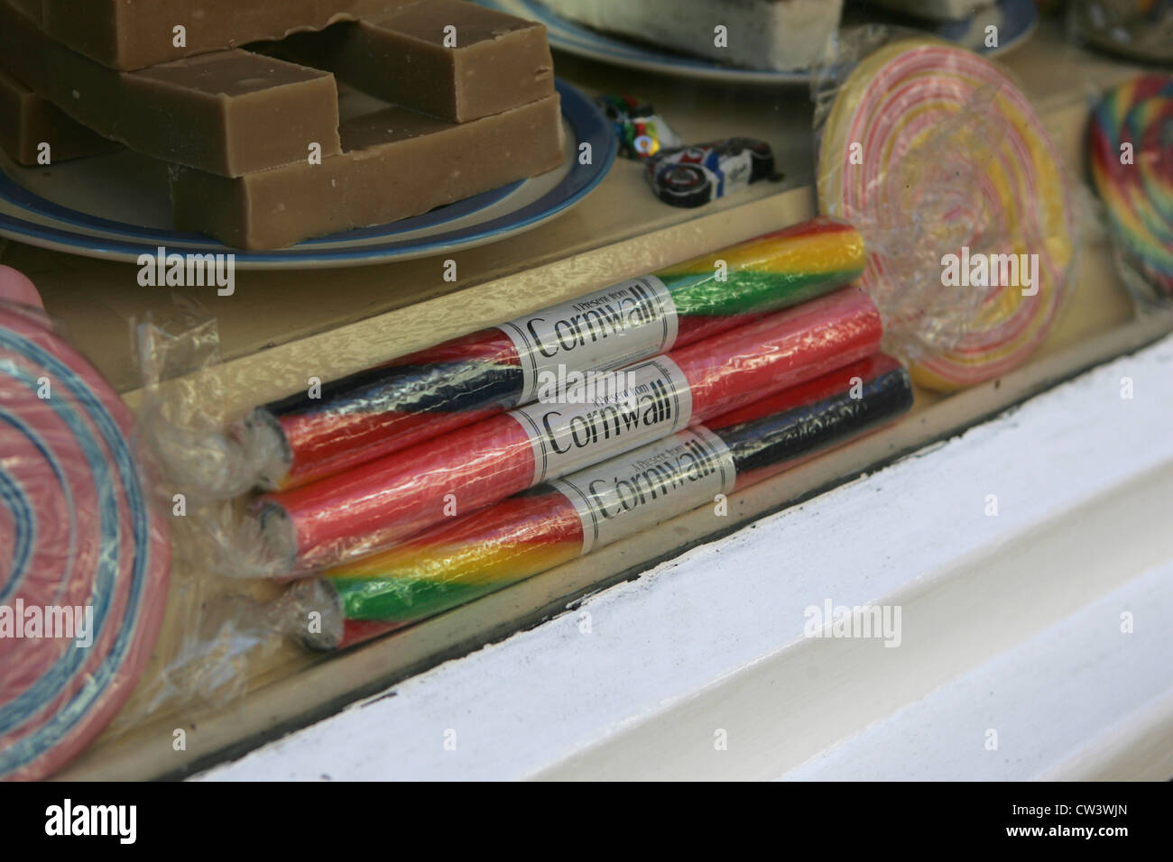 cornwall rock candy in shop window Stock Photo - Alamy