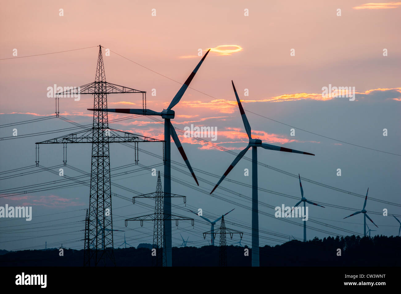 Wind turbines, wind power park, alternative energy production. Meerhof ...
