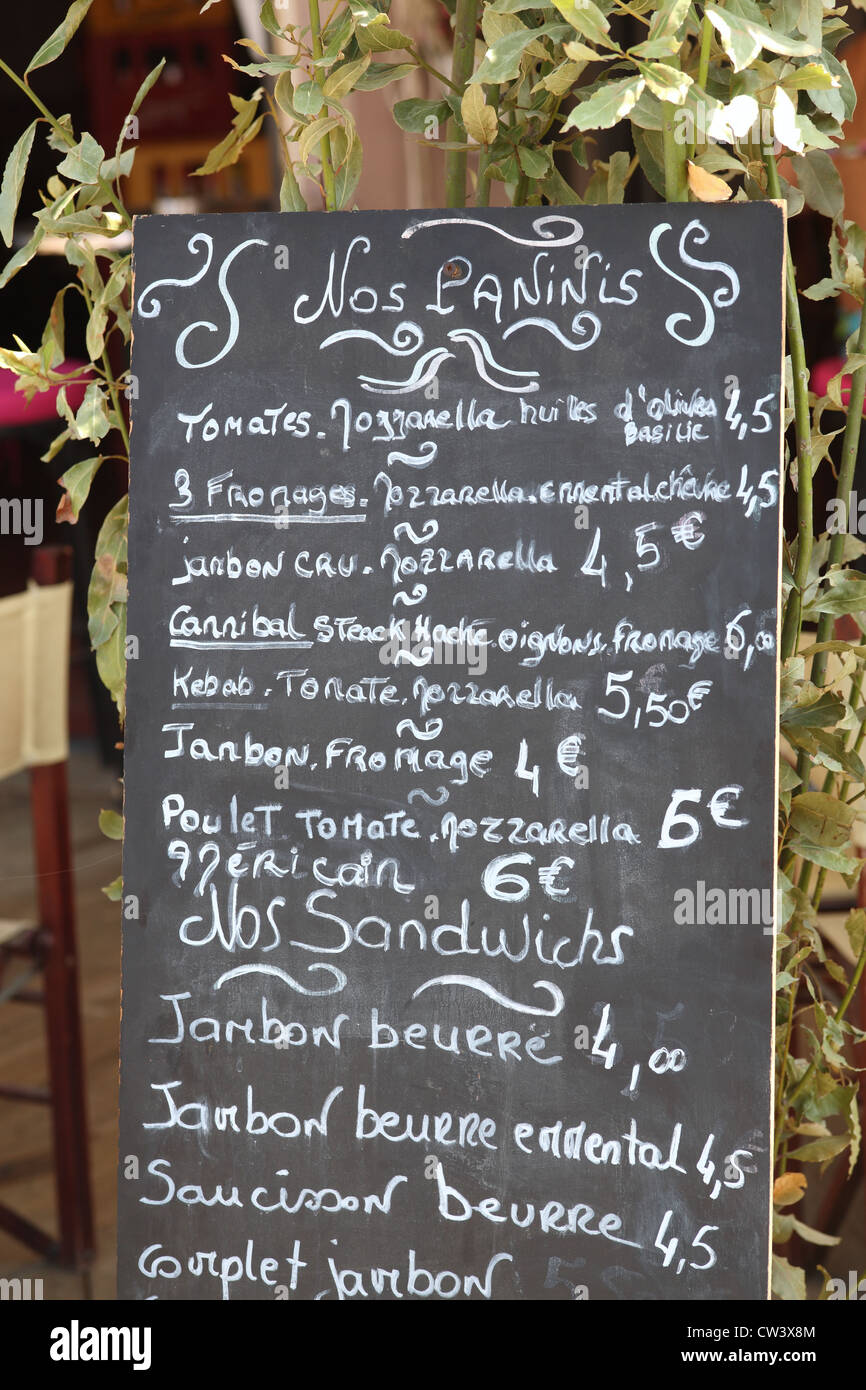 Menu outside a restaurant in the south of France Stock Photo - Alamy