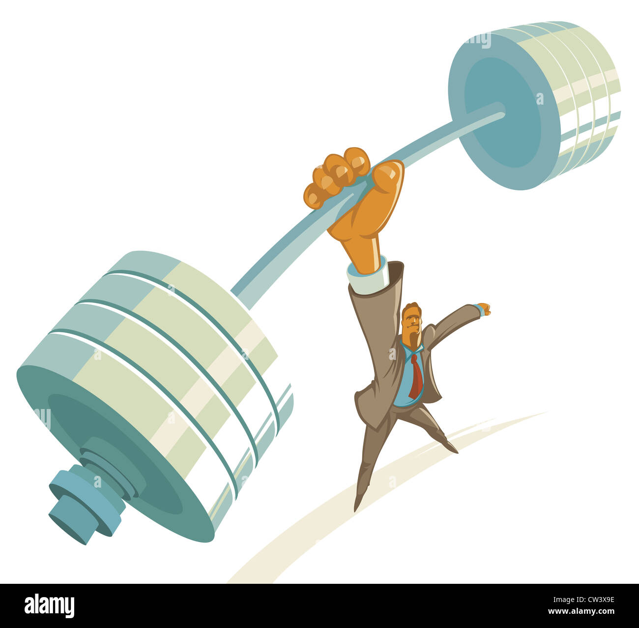 Powerful businessman lifting barbell by one hand Stock Photo - Alamy