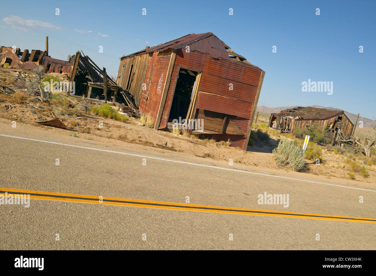 Old mining building along Morning star mining road in Mojave Desert of ...