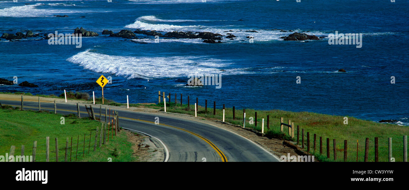 This is Route 1, also known as the Pacific Coast Highway. The ocean is ...