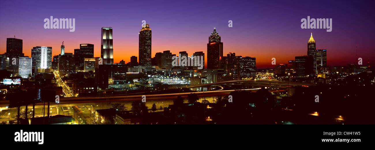 Panoramic view of Atlanta skyline at dusk, Atlanta, Georgia Stock Photo ...