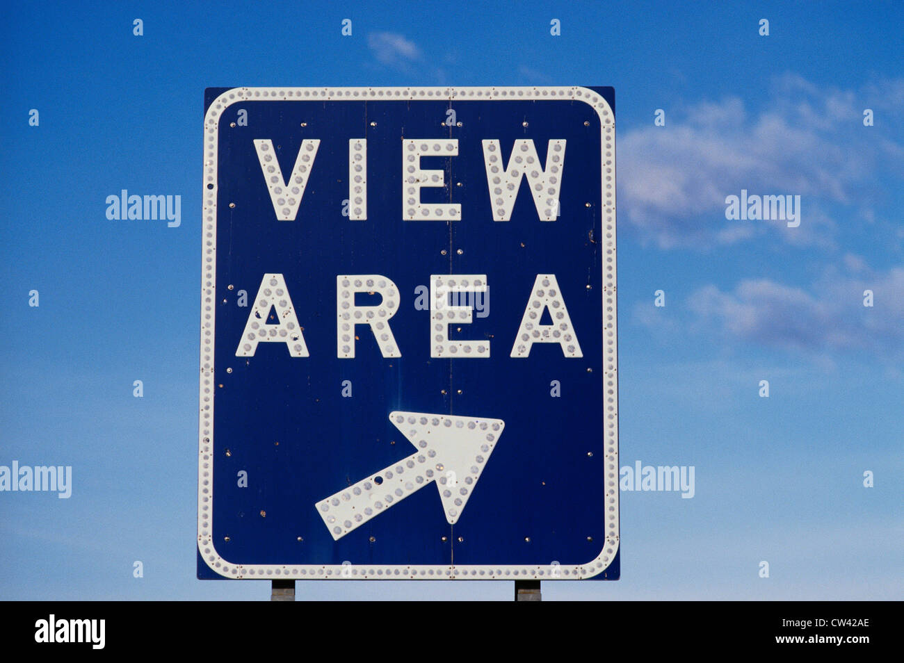 This road sign that says View Area with white arrow pointing to right ...