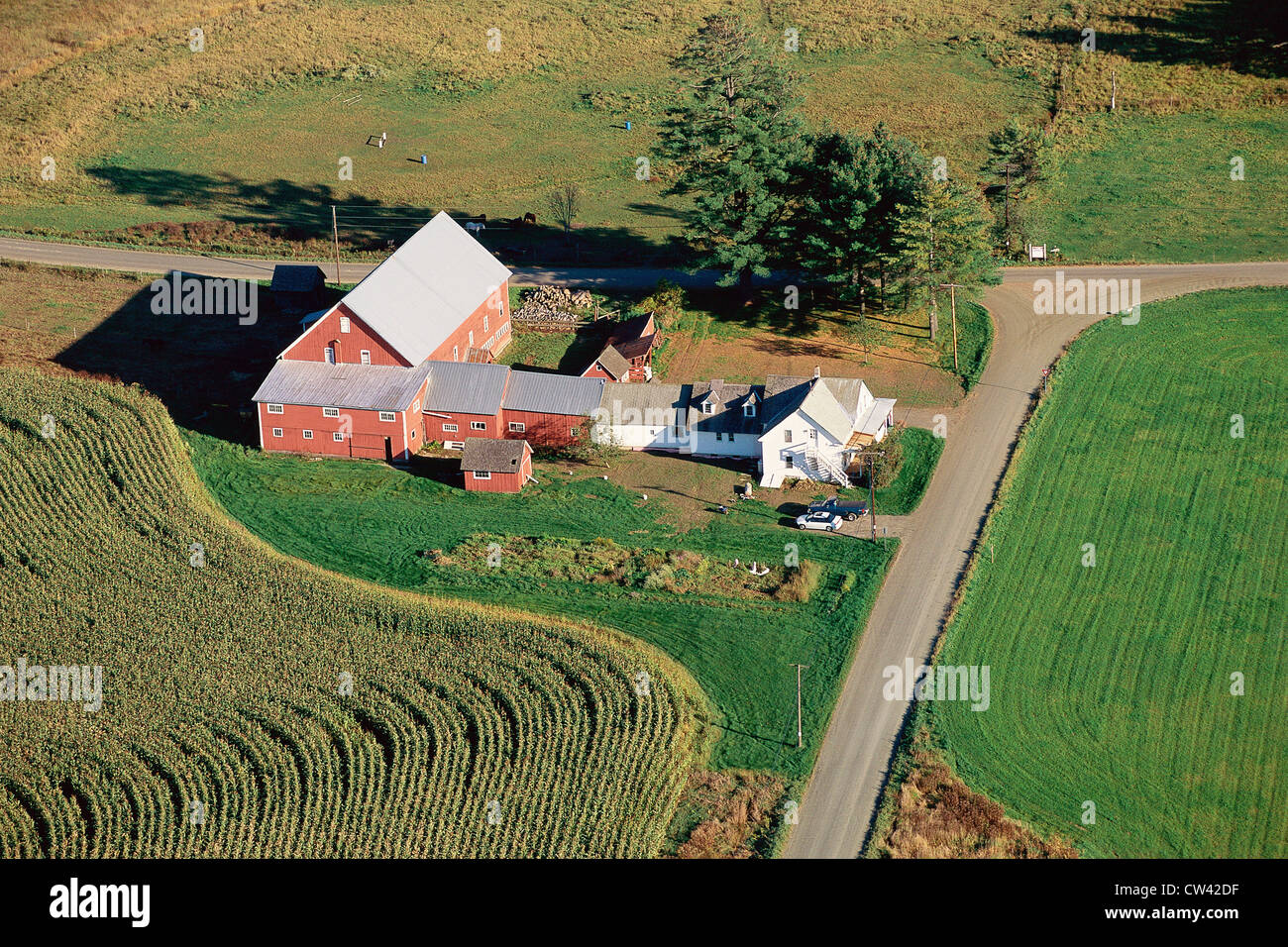 Aerial shot of farmhouse and fields Stock Photo - Alamy
