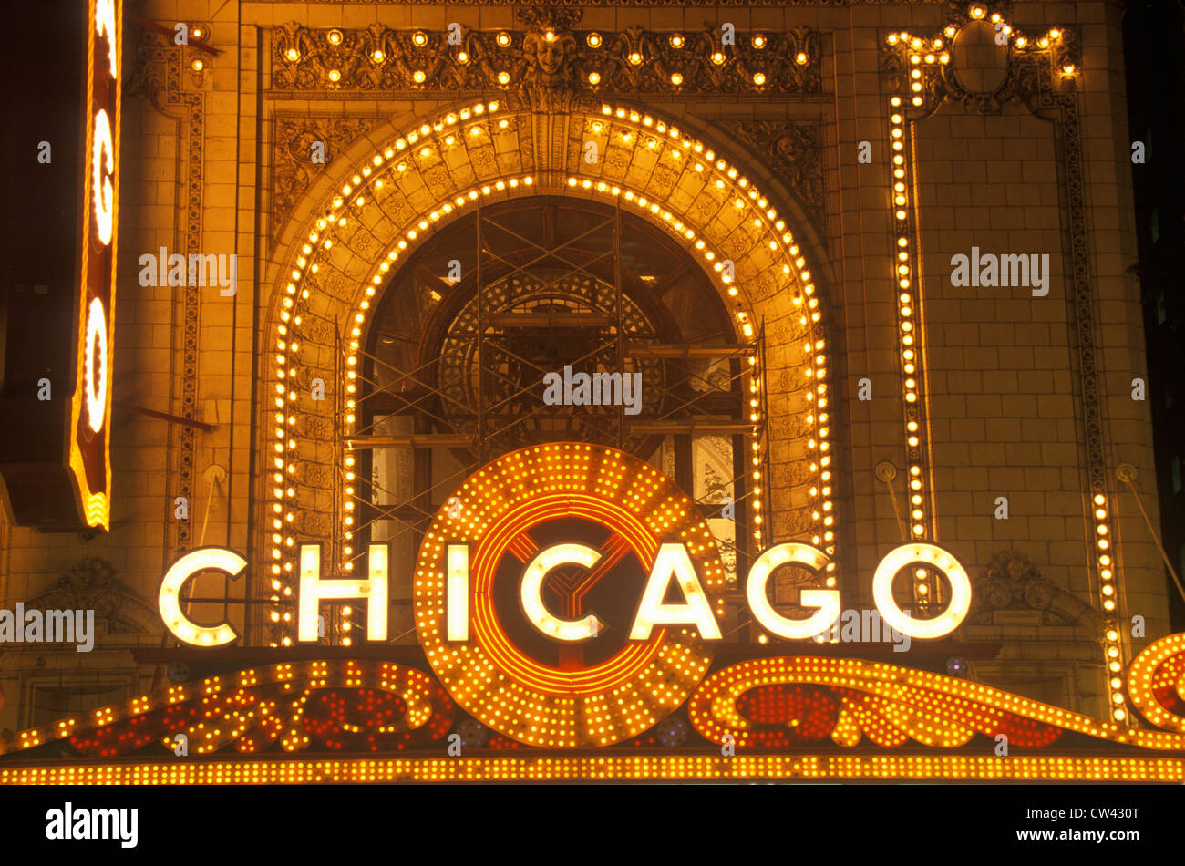 Detail of Neon Sign on Chicago Theater, Chicago, Illinois Stock Photo ...