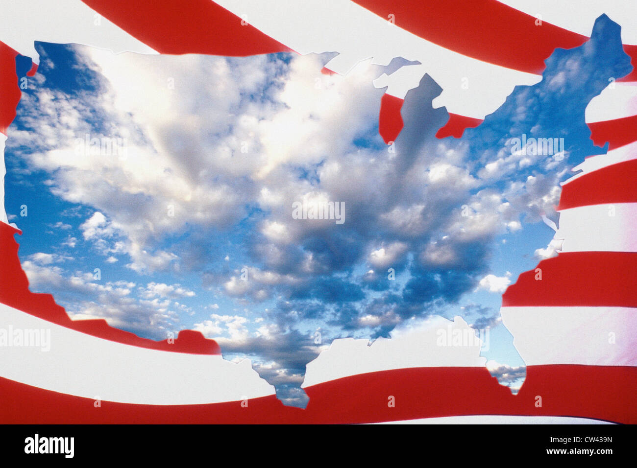 Outline of USA superimposed on red and white stripes Stock Photo - Alamy