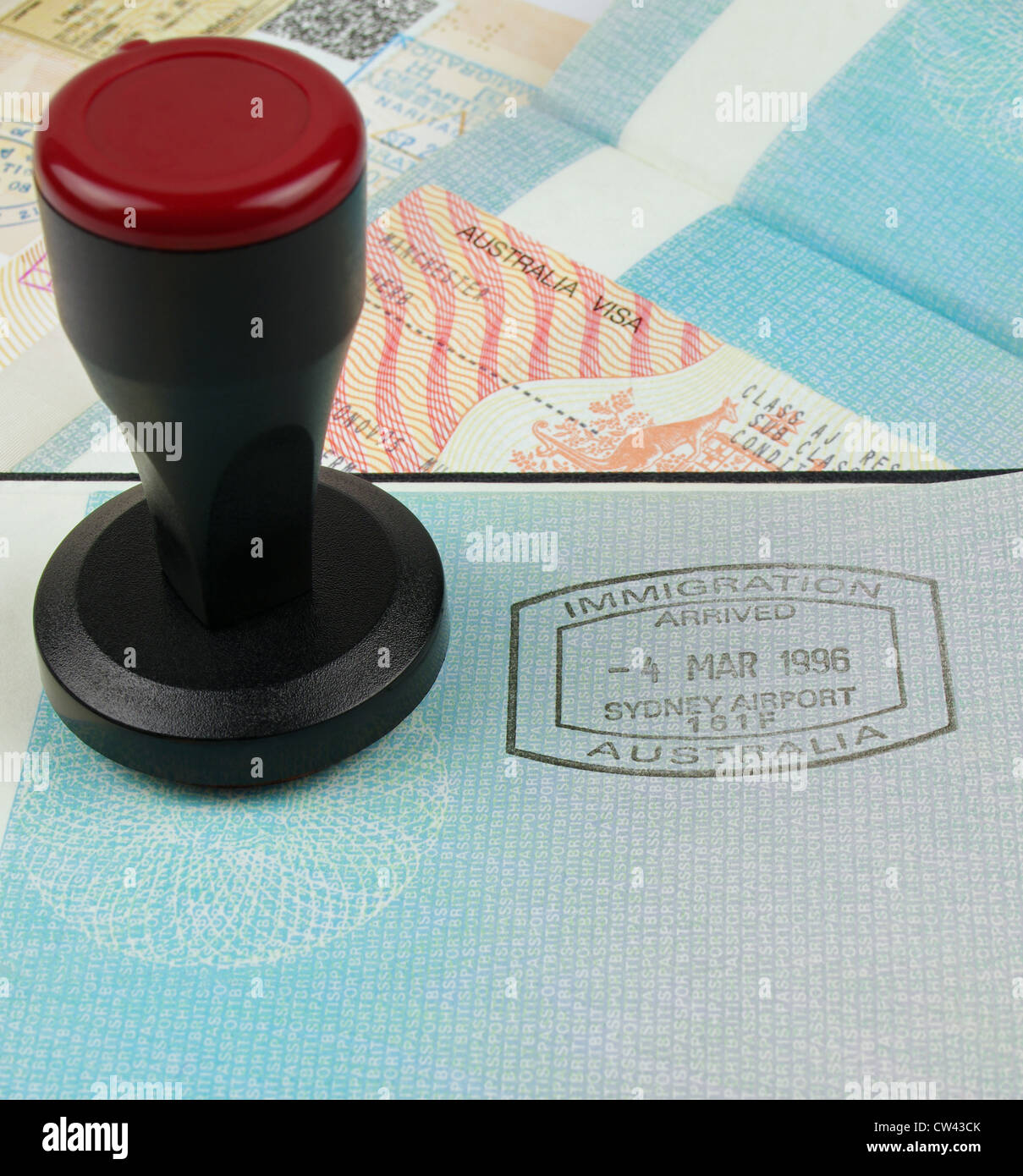 Australian immigration stamp and visa with a stamping tool Stock Photo ...