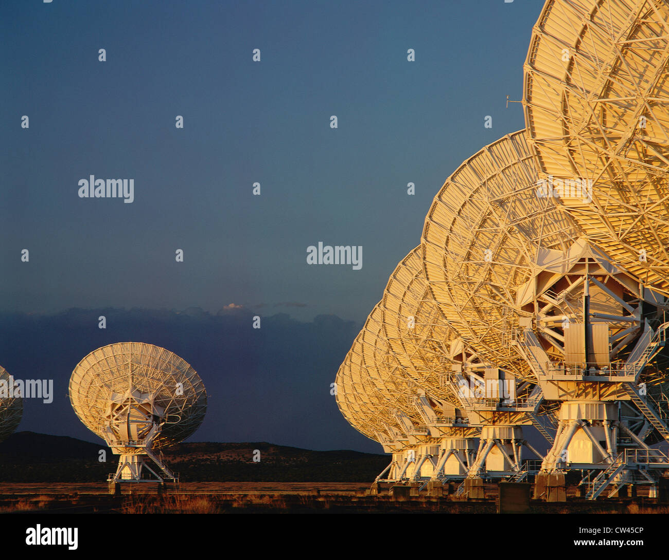 View from behind of VLA Very Large Array radio telescope dishes Stock ...