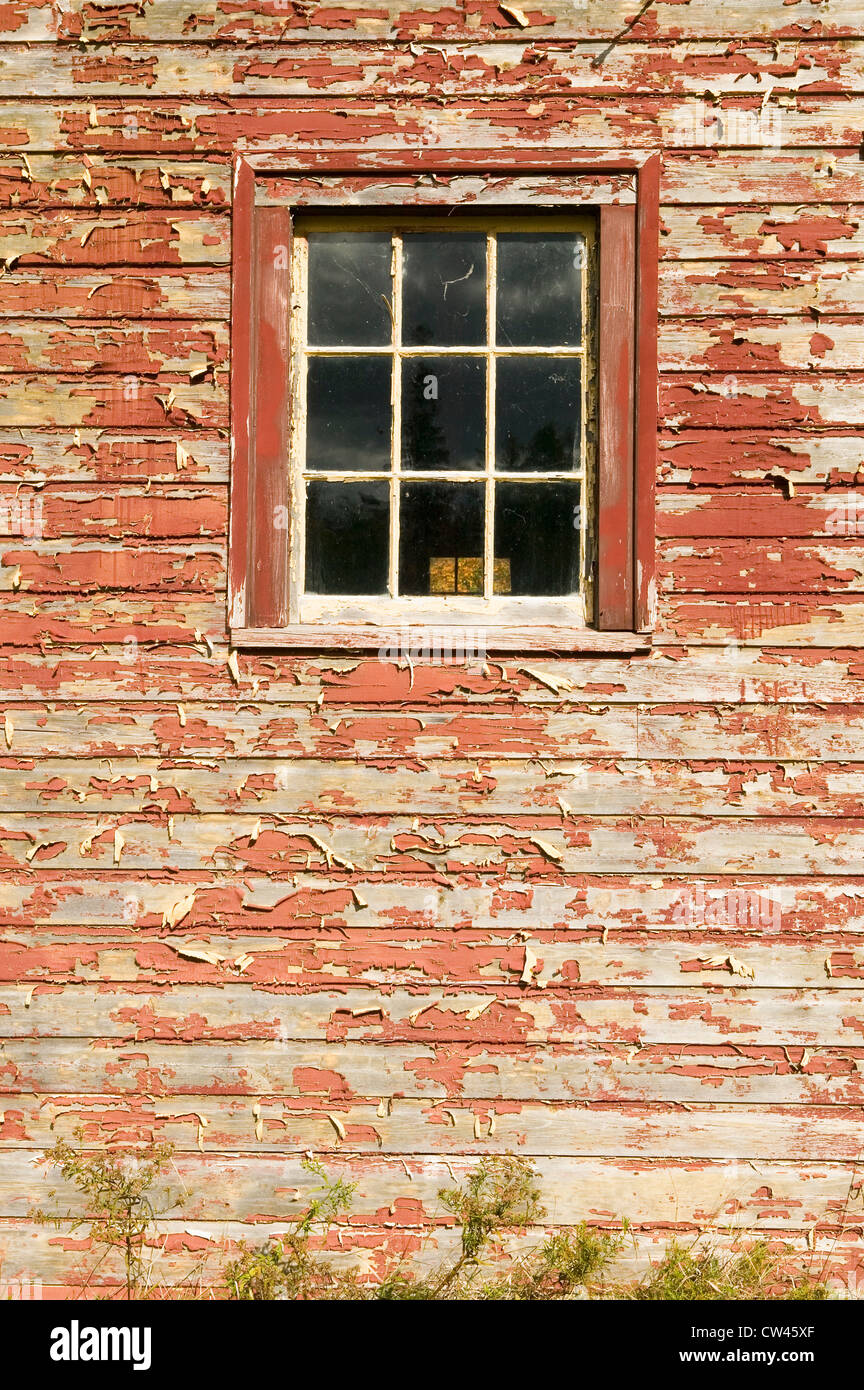 Distressed red barn side and window in Acadia National Park, Maine ...