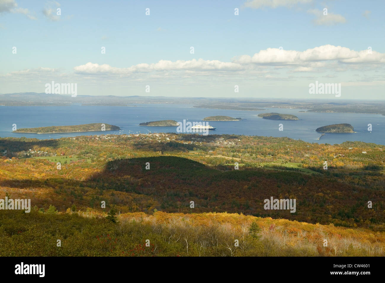 Autumn view from 1530 foot high Cadillac Mountain with views Porcupine ...