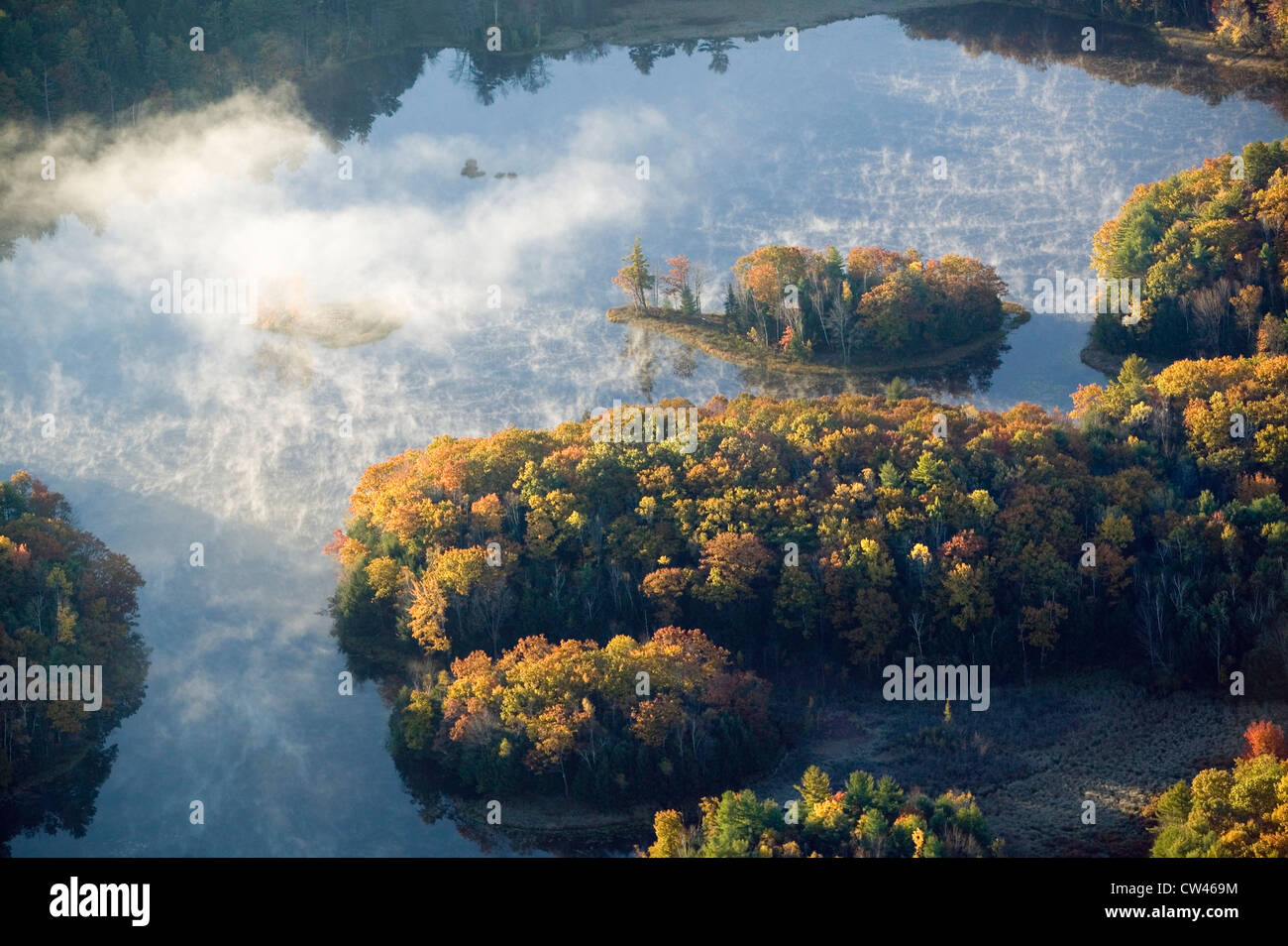 Aerial view of Maine landscape and pond in autumn Stock Photo - Alamy
